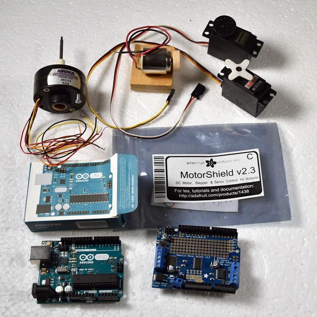 ARDUINO UNO R3 with Adafruit MotorShield v2.3 plus 4 assorted motors ...