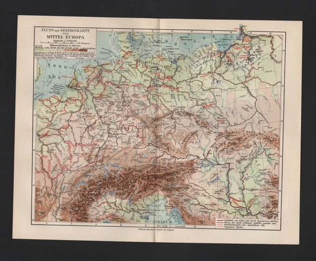 MAP MAP 1925: River Mountains Map of CENTRAL EUROPE. £17.19 - PicClick UK