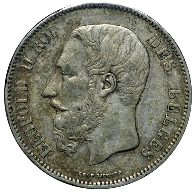 BELGIQUE LÉOPOLD II 5 francs 1870 argent ancienne patine à monnaie armoire... EUR 32,89 ...
