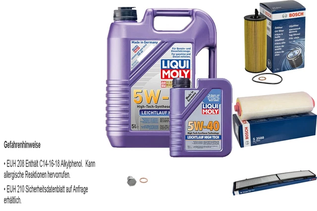 BOSCH INSPECTION SET 6L Liqui Moly Bon fonctionnement High Tech 5W-40 pour BMW EUR 128,28 ...