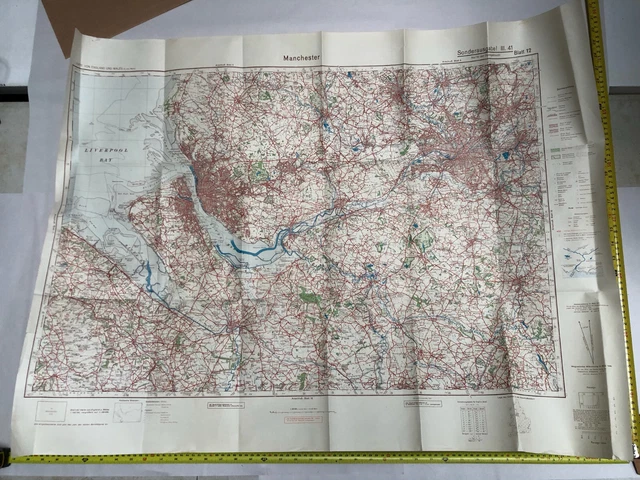 ORIGINAL WW2 GERMAN Army Map of UK - Manchester / Liverpool / North ...