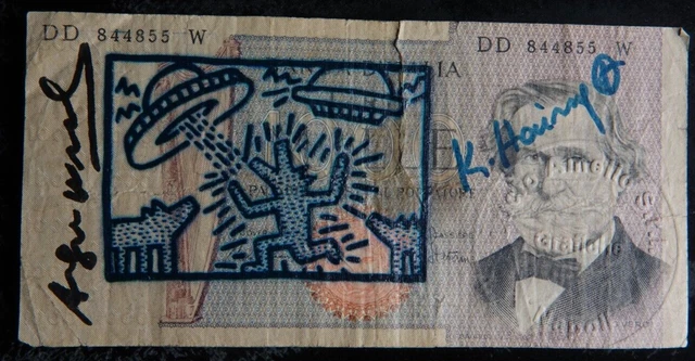 ANDY WARHOL/KEITH HARING banconota da 1000 lire/banconota, firmata a mano, certificato. EUR 128 ...