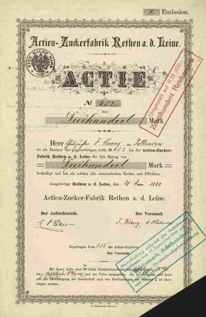 ACTIEN ZUCKERFABRIK 1880 Rethen Leine Weetzen Hannover Pattensen 2 ...