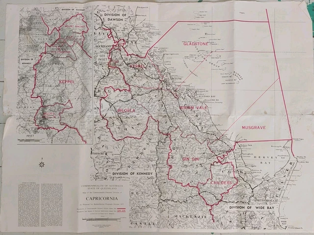 VINTAGE 1977 Australian Electoral Map Division of Capricornia ...