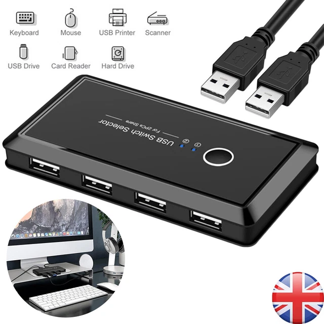 KVM SWITCHER USB 2.0 Switch Selector Black For 2 PC Sharing 4 USB ...