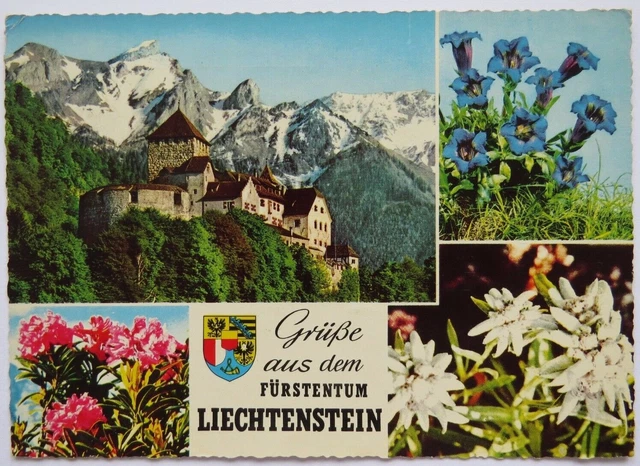 POSTCARD PRINCIPALITY OF Liechtenstein multiview. Schloss Vaduz, Coat ...