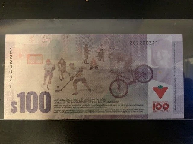 ULTRA RARE $100 Canadian Tire 100th Anniversary commemorative note ...