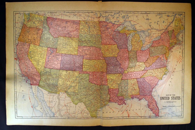 1912 MAP STATE of The United States Original Color 15" x 23" $14.50 ...