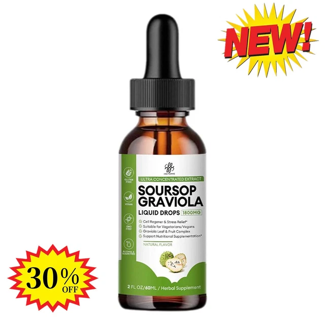 SOURSOP GRAVIOLA EXTRACT Liquid Drops 1800mg Support Immune Boost 60ml ...