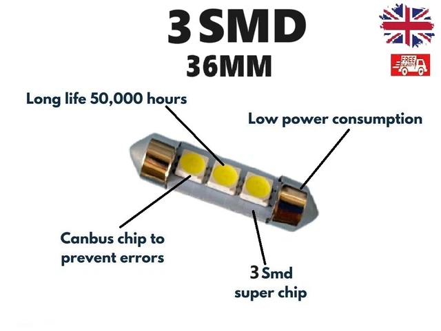 FOR VOLKSWAGEN LED 12V Interior Led 3Smd 36Mm Led C5W Xenon White Festoon Bulbs £1.99 - PicClick UK