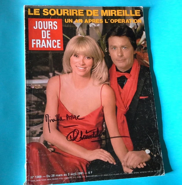 AUTOGRAPHE MIREILLE DARC Alain Delon sur la revue Jour de France 1981 rare EUR 150,00 - PicClick FR