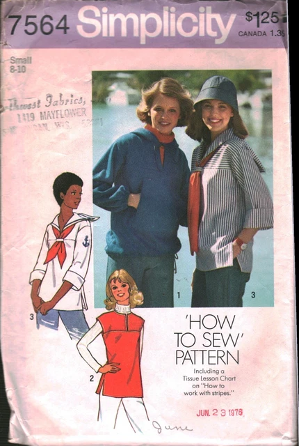 7564 VINTAGE SIMPLICITY Sewing Pattern Misses Pullover Tops How to Sew ...
