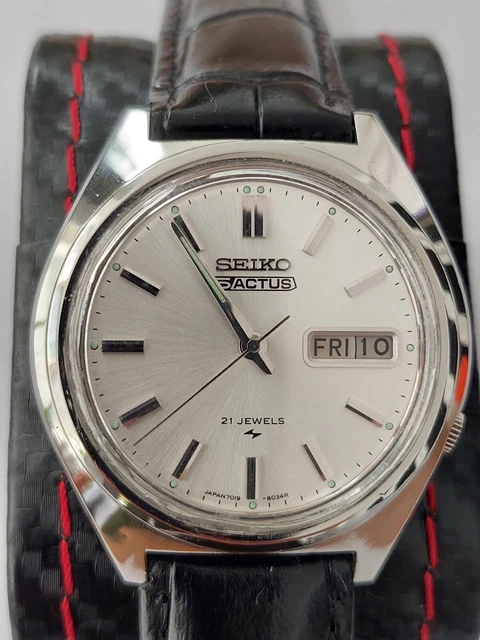 SEIKO ACTUS 7019-8010 atemberaubendes silberfarbenes Sunburst Zifferblatt 37,5 mm Etui Made in ...