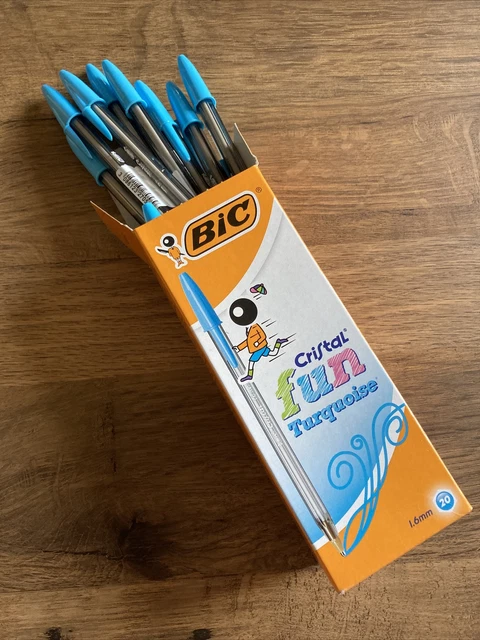BIC CRISTAL 1.6MM Bold TURQUOISE BLUE Ballpoint Pens(BOX 20 PENS ) BIC ...