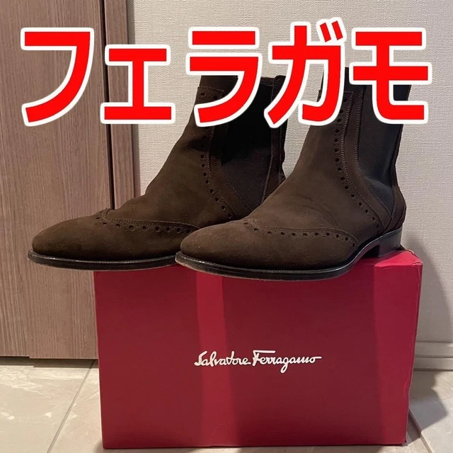 SALVATORE FERRAGAMO WING Tip Zip Ankle Boots Brown Suede Men's Size 8 ...