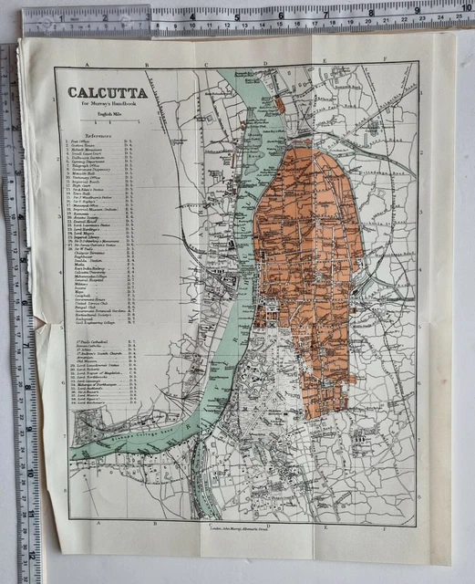 1933 INDIA TOURIST Map Calcutta Plan Stations Fort William Docks ...