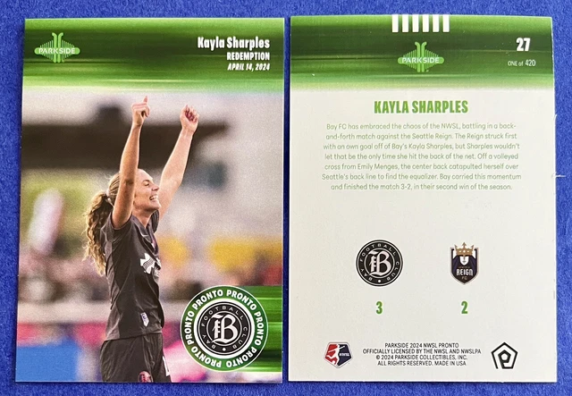 KAYLA SHARPLES 2024 Parkside NWSL Pronto Semaine 4 RACHAT #27/420 BAY ...