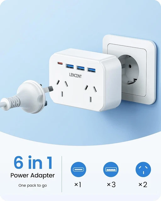 AUS TO EU Plug Adapter Bali Travel Adapter with 2 Outlets 4 USB Charger ...