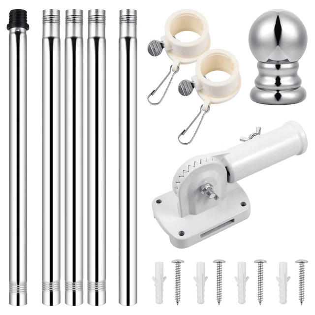 STAINLESS STEEL FLAGPOLE Alloy Kit for Holders Small Flags Wall Mount ...