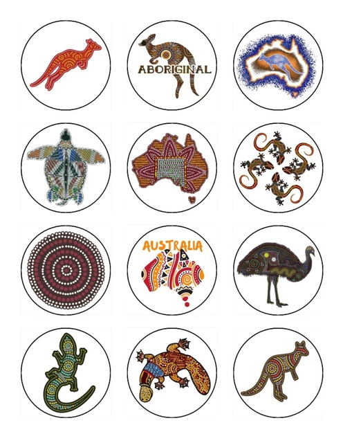ABORIGINAL ART & Flag Edible Cupcake Topper Wafer Cake Decorations (4 ...