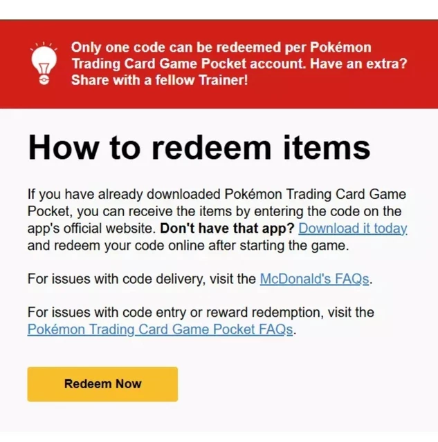 2025 MCDONALD'S POKÉMON TCG Pocket Redemption Code - Digital Delivery ...