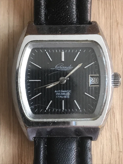 MONTRE HOMME LORANDO Incabloc Automatique Tonneau Cadran Noir EUR 59,00 ...