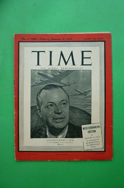 TIME MAGAZINE JANVIER 14,1946 LOCKHEED'S Robert E.Gross Original EUR 32 ...