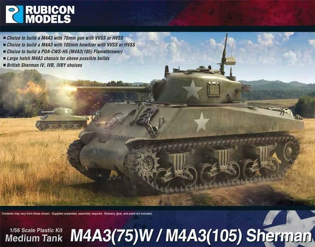 M4A3 (75) W/M4A3 (105) Sherman 1/56 Plastic Kit Rubicon 280111 EUR 29 ...