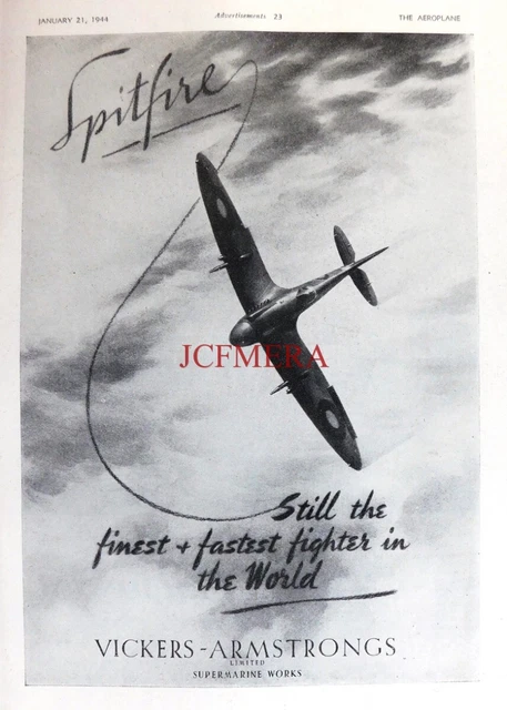 WW2 VICKERS-ARMSTRONG SPITFIRE Fighter Aircraft ADVERT #2 1944 Print Ad ...