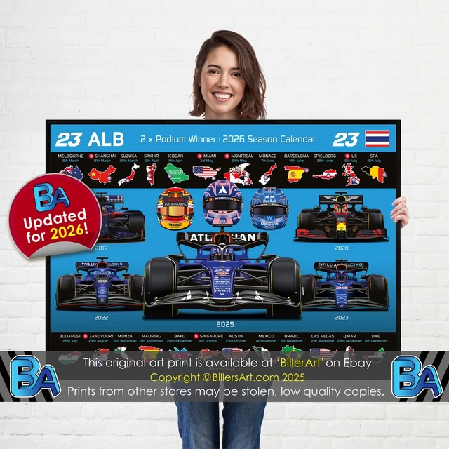 FORMULA 1 2026 Alexander Albon Detailed Season Dates Wall Calendar F1 ...
