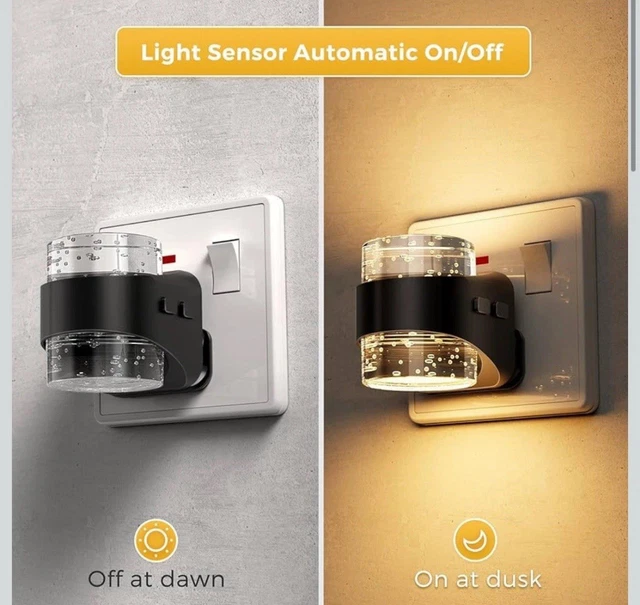 PLUG IN DIMMABLE Night Light Dusk to Dawn Sensor Toddler Room Stairs ...