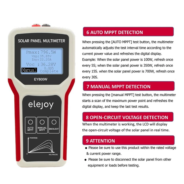 SOLAR PHOTOVOLTAIC PANEL Multimeter EY800W Automatic&Manual MPPT ...