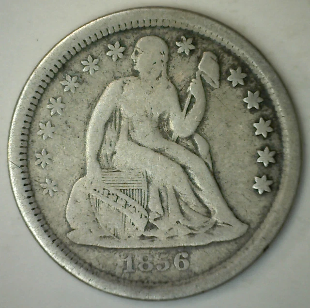 1856 SEATED LIBERTY Silver Dime 10c Small Date Coin Very Good Circulated 10 Cent £14.05 ...