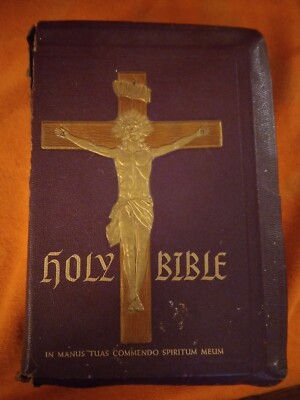 ANTIQUE HOLY BIBLE Holy Trunity Edition W/ Signed Baptism Cert. St ...