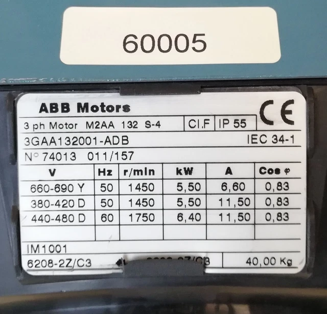 ABB ELEKTROMOTOR DREHSTROMMOTOR 5.5kW, 400V, M2AA 132 S-4 EUR 540,00 ...