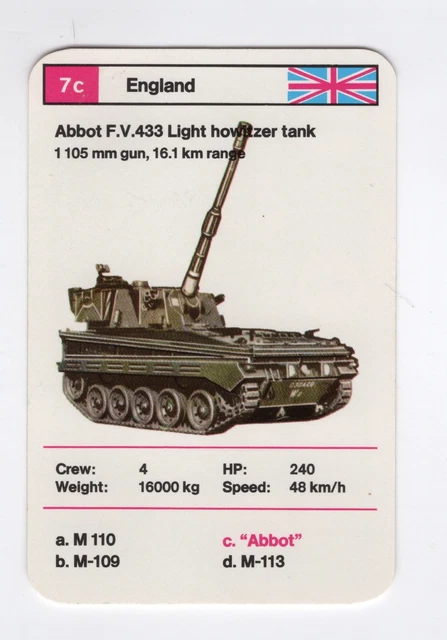 TOP TRUMPS TANKS 1970s. England FV 433 Light Howitzer Tank EUR 3,64 ...