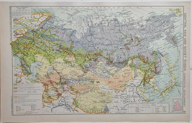 1928 MAP CENTRAL Asia Soviet Russia Commercial Development Agricultural ...