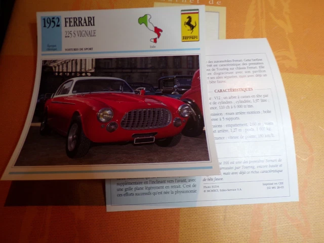FICHE CARD CARTE voiture italie ferrari 225 s vignale EUR 4,80 ...