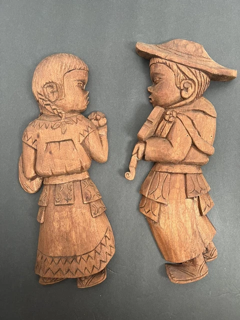 HAND CARVED WOOD Native American Indian Fiddle Player Boy and With Girl ...