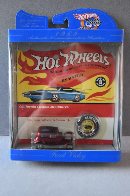 Hot Wheels Boxed 30th Anniversary 1969 Red Ford Vicky Matching Button