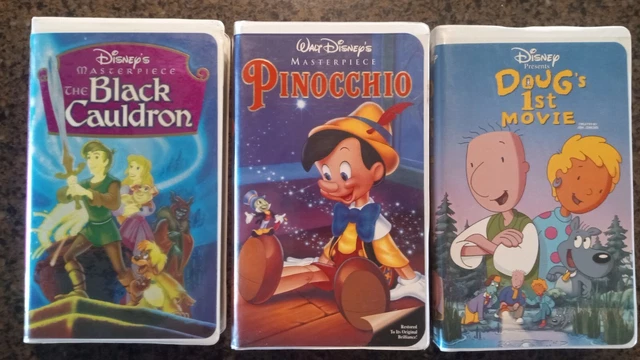 THREE DISNEY VHS Movies: The Black Cauldron, Pinocchio, Doug's First ...