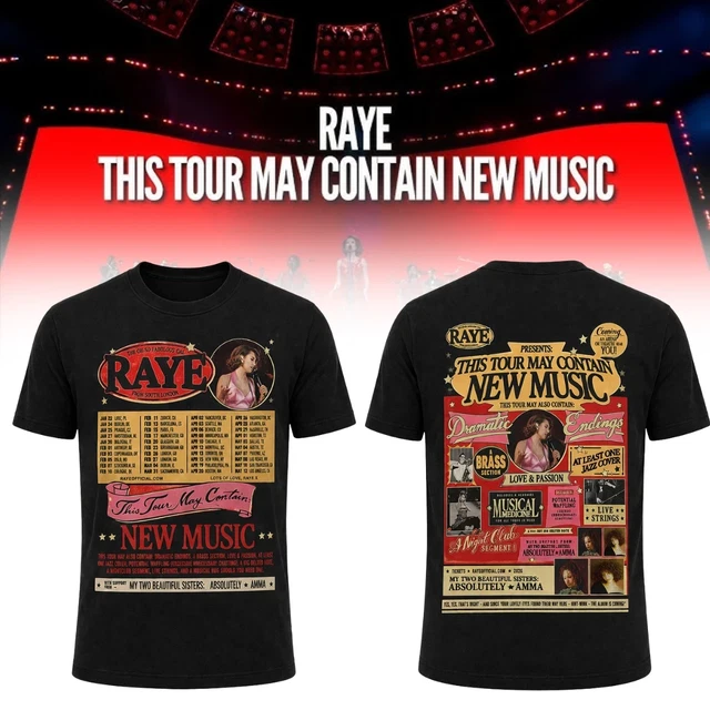 INSPIRED RAYE SINGER On Tour Music 2026 Black S to 5XL 3D Shirt FG208 £ ...