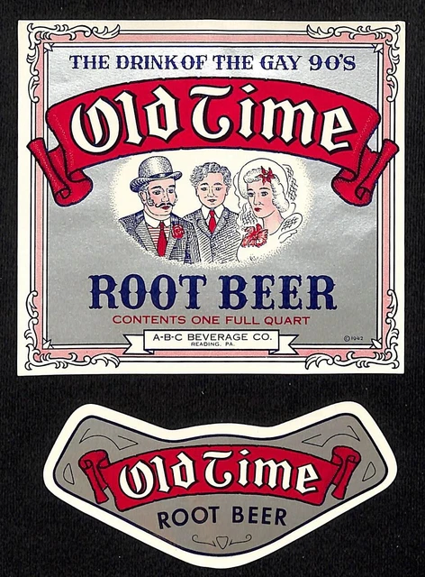 OLD TIME ROOT Beer ABC Beverage Reading PA "Gay 90's" Paper Soda Label ...