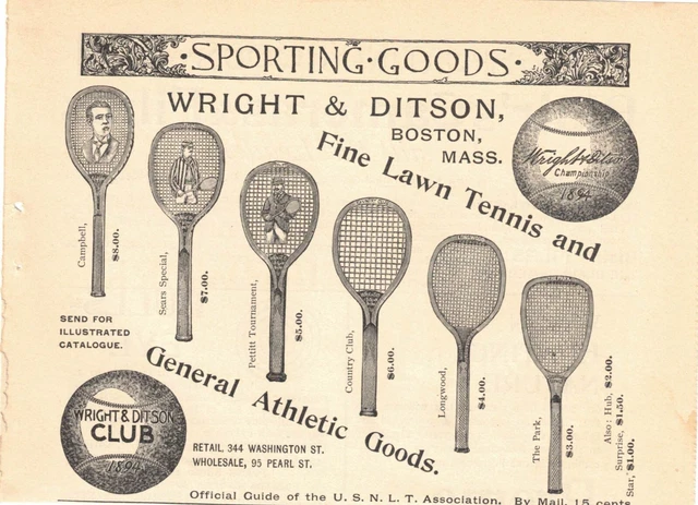 WRIGHT & DITSON Fine Lawn Tennis Rackets Boston, MA Antique Print Ad ...