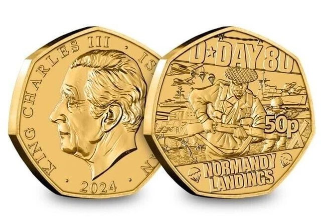 2024 GOLD PLATED 50p Coin, D-Day 80th Anniversary, BUNC, NEW RELEASE ...