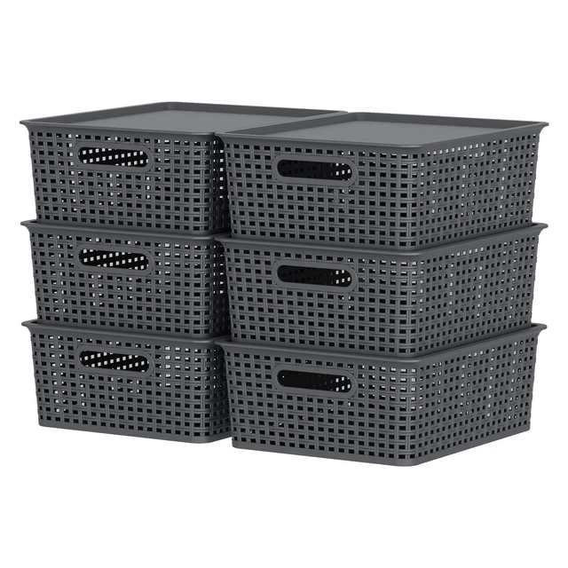 6 PACKS 13 Quarts Plastic Storage Baskets with Lids Containers for ...