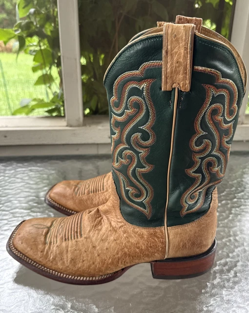 NACOMA MEN’S RANCHER Ostrich Boot With 11 In Green Saaba Cow Top Size 8 ...