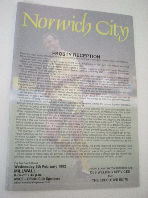 NORWICH CITY V MILLWALL, BOTH 25th JAN 1992 and 5th FEB 1992, FA CUP ...