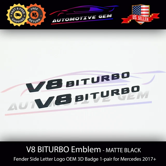 V8 BITURBO FENDER Side AMG Emblem Matte Black Logo Badge Mercedes C63 ...