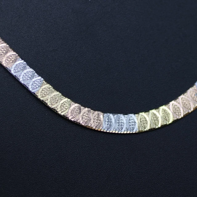 .585 14CT YELLOW GOLD Tri-Tone Herringbone Chain Necklace 10.62g -B17 £ ...